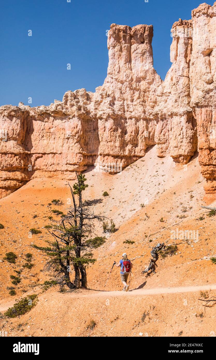 A woman hiking the Fairyland Loop Trail in Bryce Canyon National Park ...
