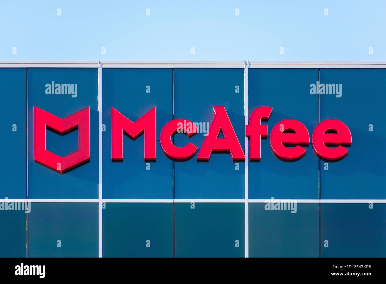 McAfee sign, logo on Silicon Valley headquarters of global computer ...