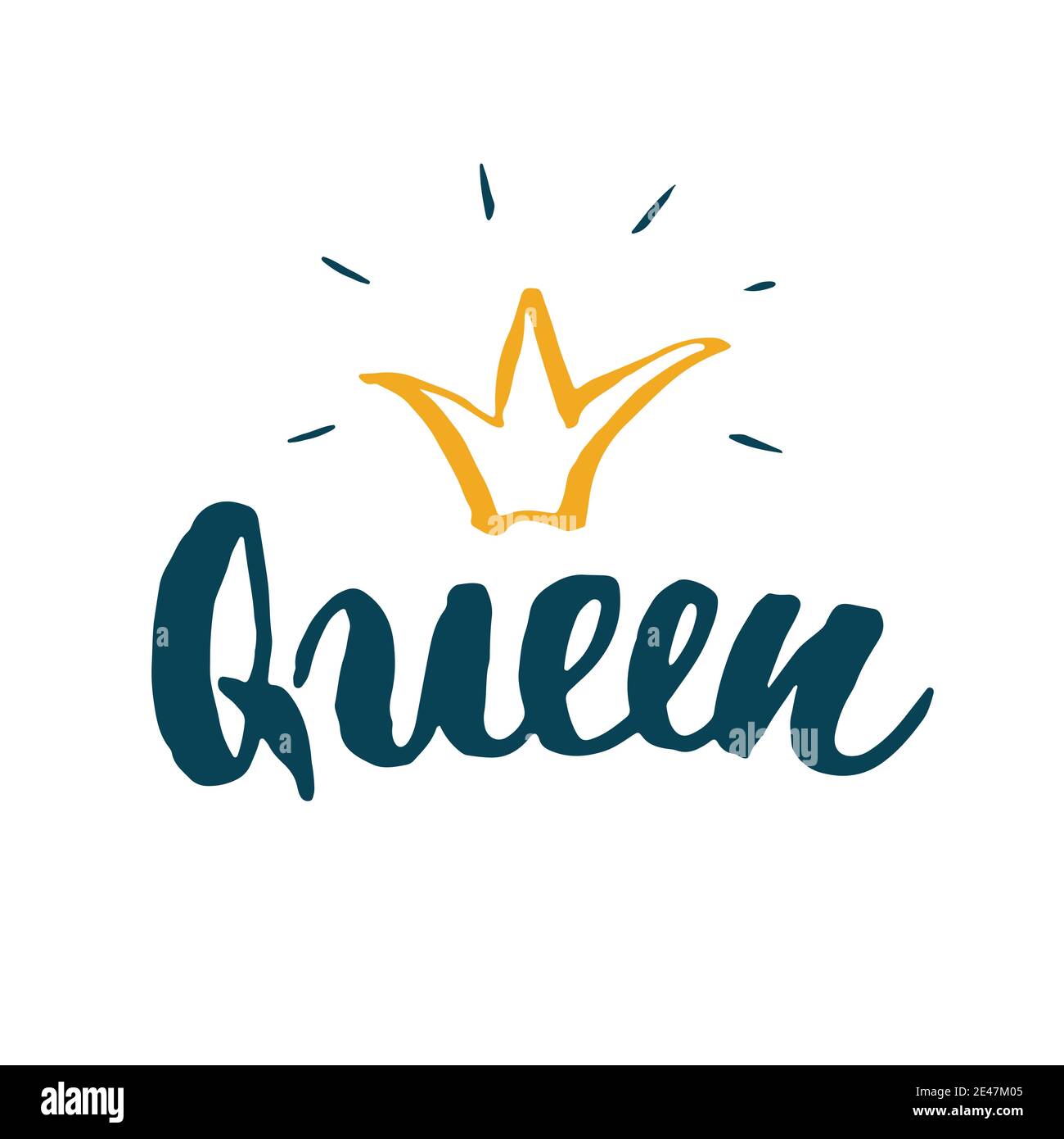 Queen lettering quote with Hand drawn crown, calligraphic sign. Vector ...