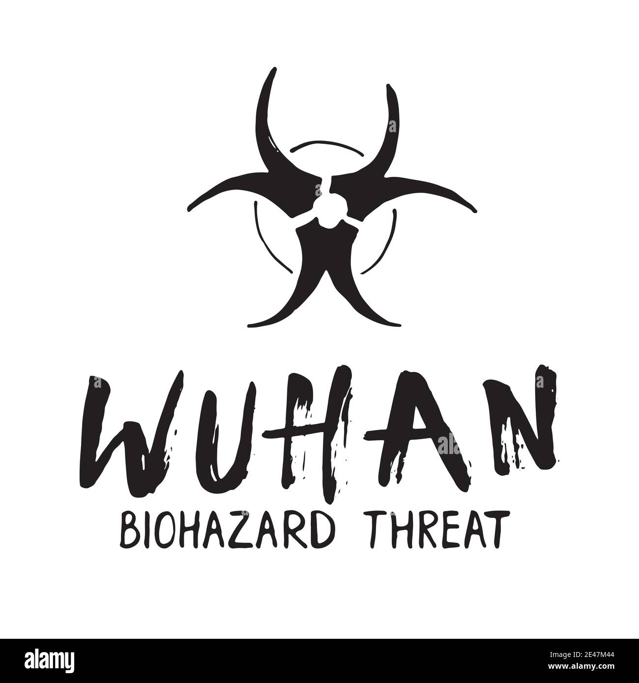 Wuhan lettering with Hand Drawn Biohazard symbol icon. Vector ...