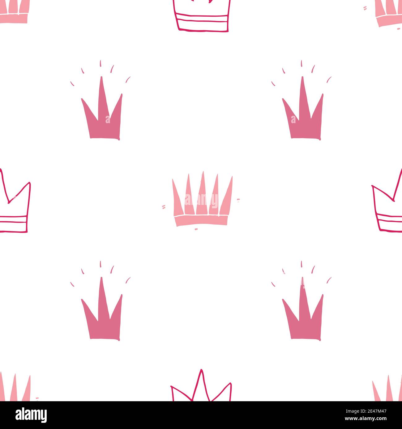 Crown Seamless Pattern, hand drawn royal doodles background, Vector ...