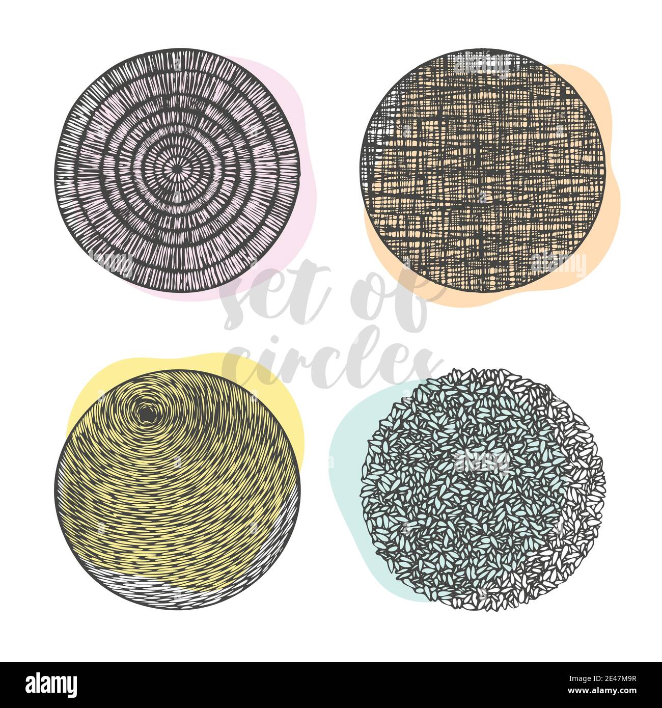 vector set of circles, with different designs and textures, with ...