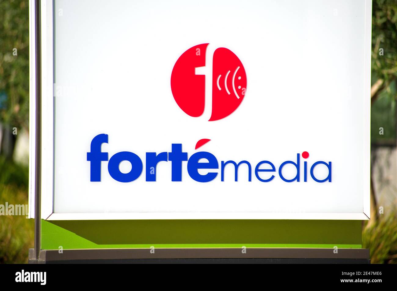 Fortemedia sign, logo at headquarters of a company that develops ...