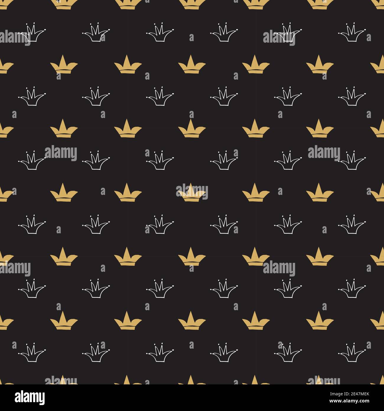 Crown Seamless Pattern, hand drawn royal doodles background, Vector ...