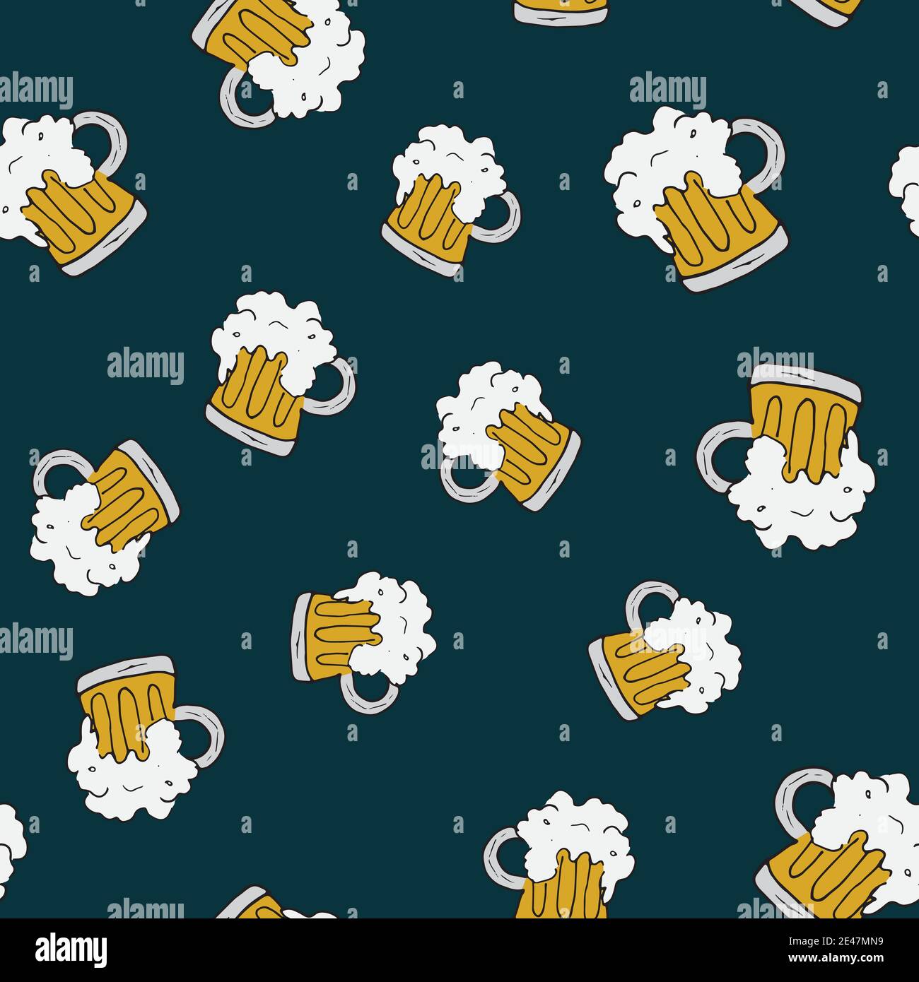 Beer Mug Seamless Pattern, Hand Drawn doodle background. Vector ...