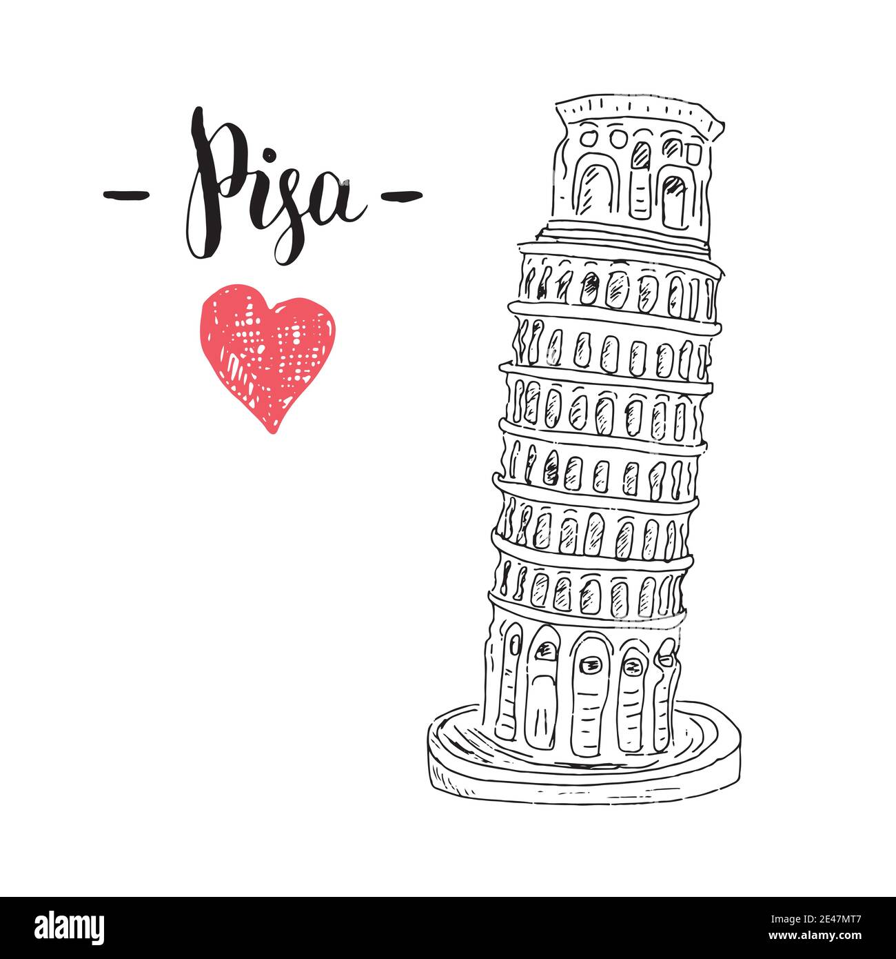 Leaning Tower of Pisa hand drawn sketch with lettering. vector ...