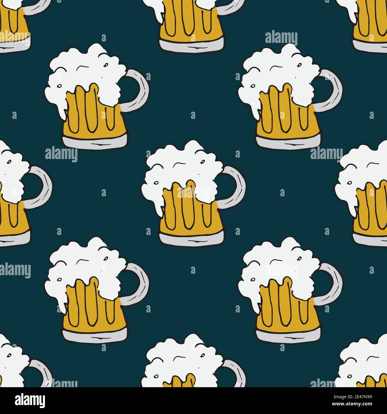 Beer Mug Seamless Pattern, Hand Drawn doodle background. Vector ...