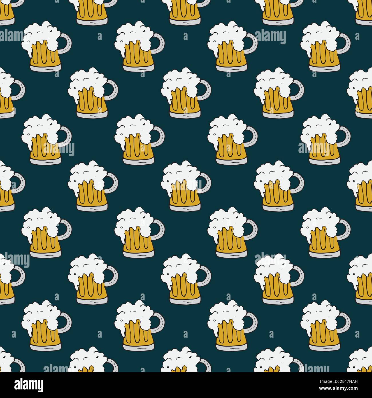 Beer Mug Seamless Pattern, Hand Drawn doodle background. Vector ...