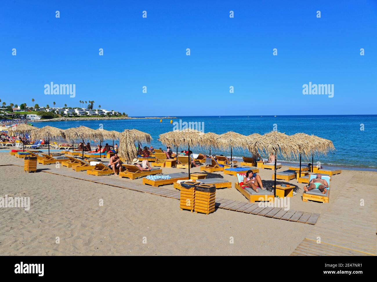 RHODES, GREECE - Apr 02, 2020: Sunbathing on Kalami beach in Rhodes ...
