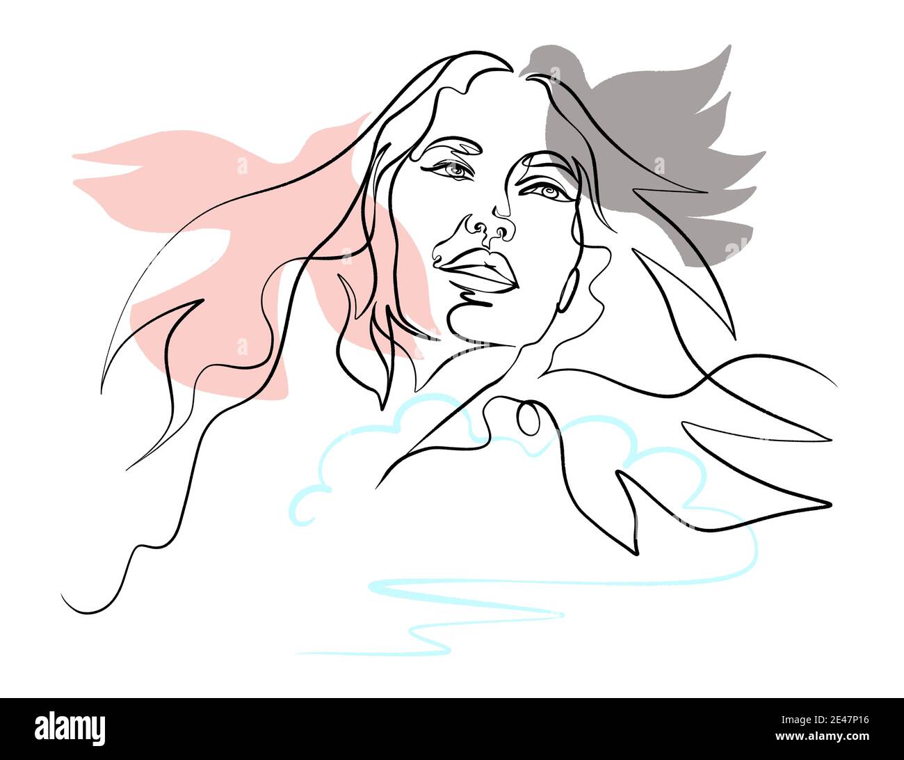 surreal face continuous line art, contemporary portrait Stock Photo - Alamy