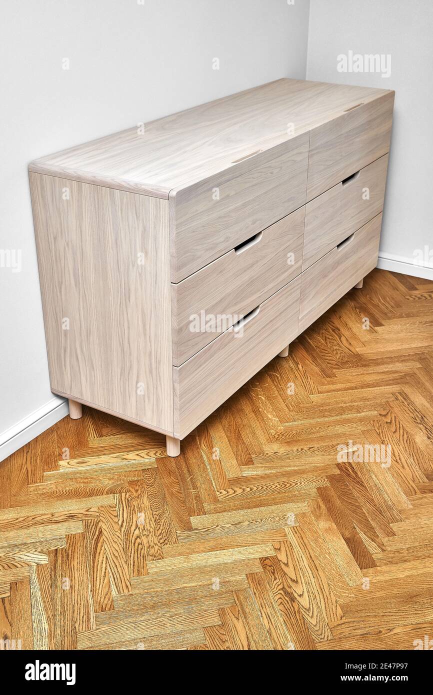 Elegant chest of drawers made with bleached solid oak timber with ...