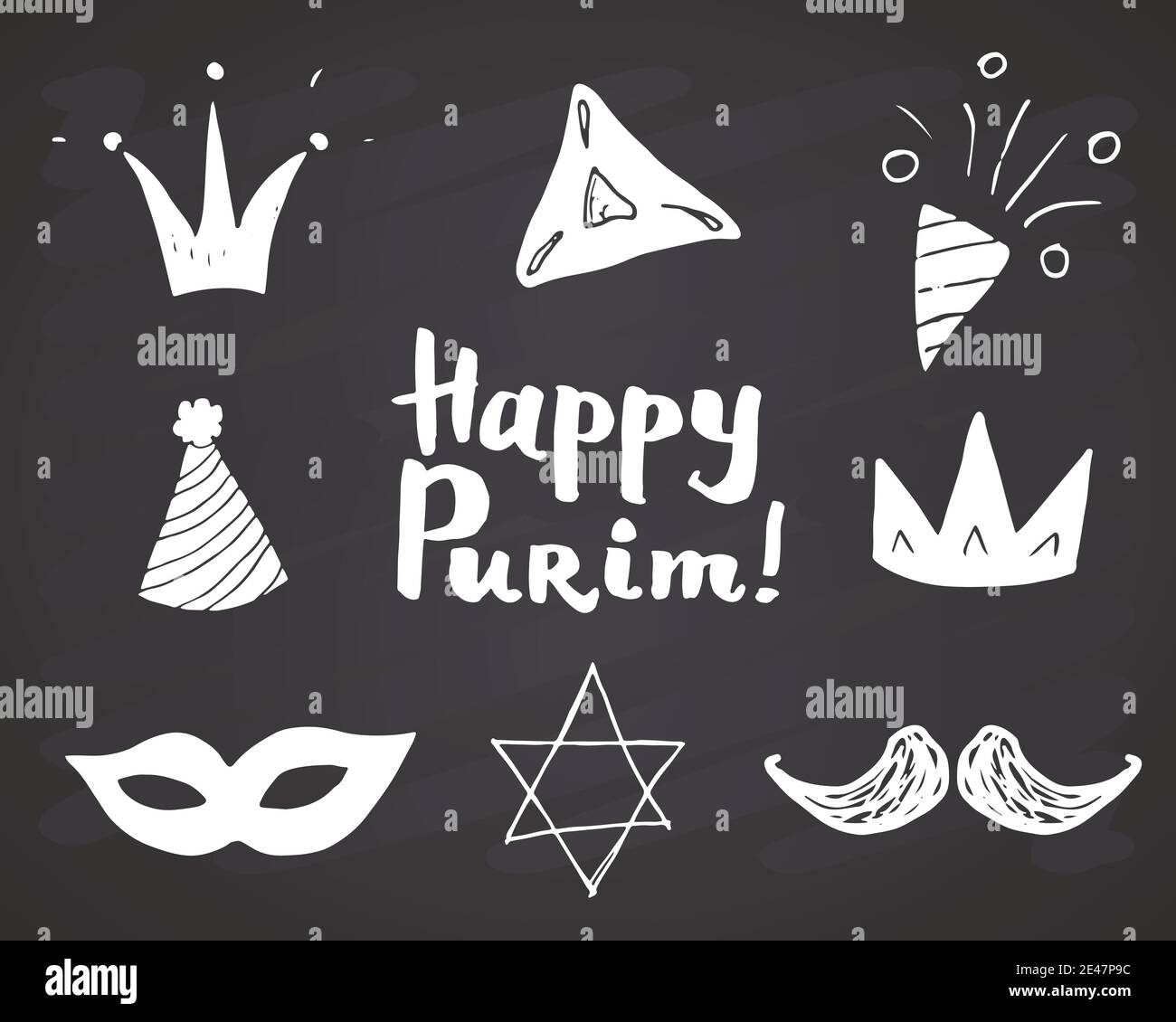 Purim Hand drawn icons set. Traditional Jewish holiday doodles elements ...