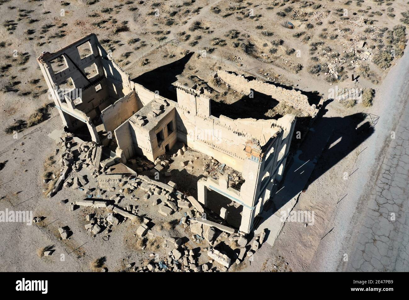 Aerial shot of ghost town building ruins in a desert Stock Photo - Alamy