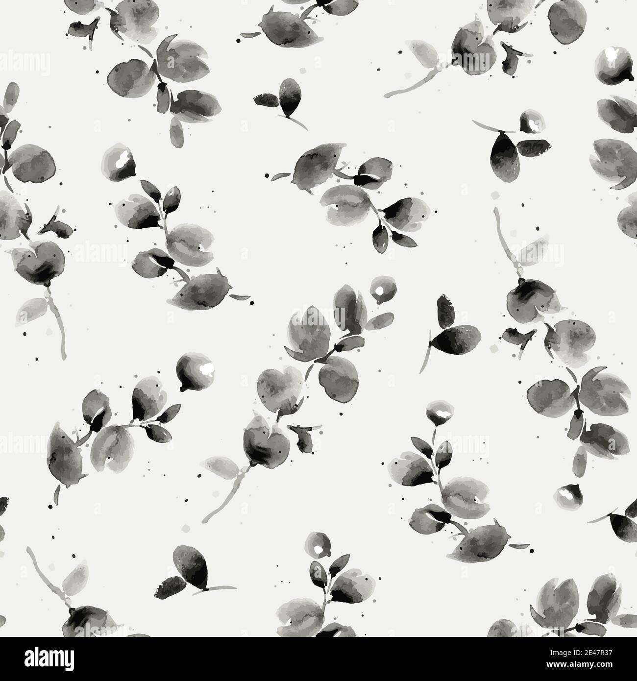 Seamless pattern, watercolor pattern of branches with leaves and ...