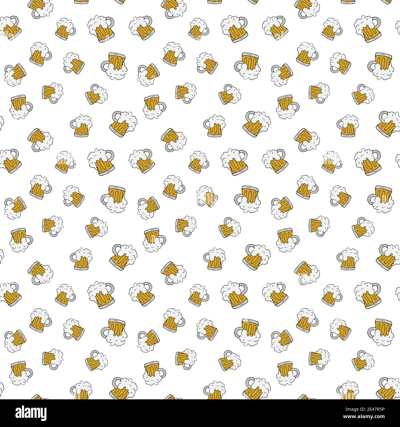 Beer Mug Seamless Pattern, Hand Drawn doodle background. Vector ...