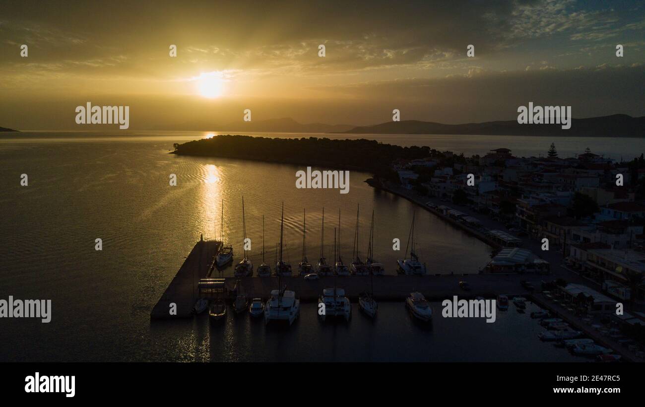 Aerial view of a small port during sunset Stock Photo - Alamy