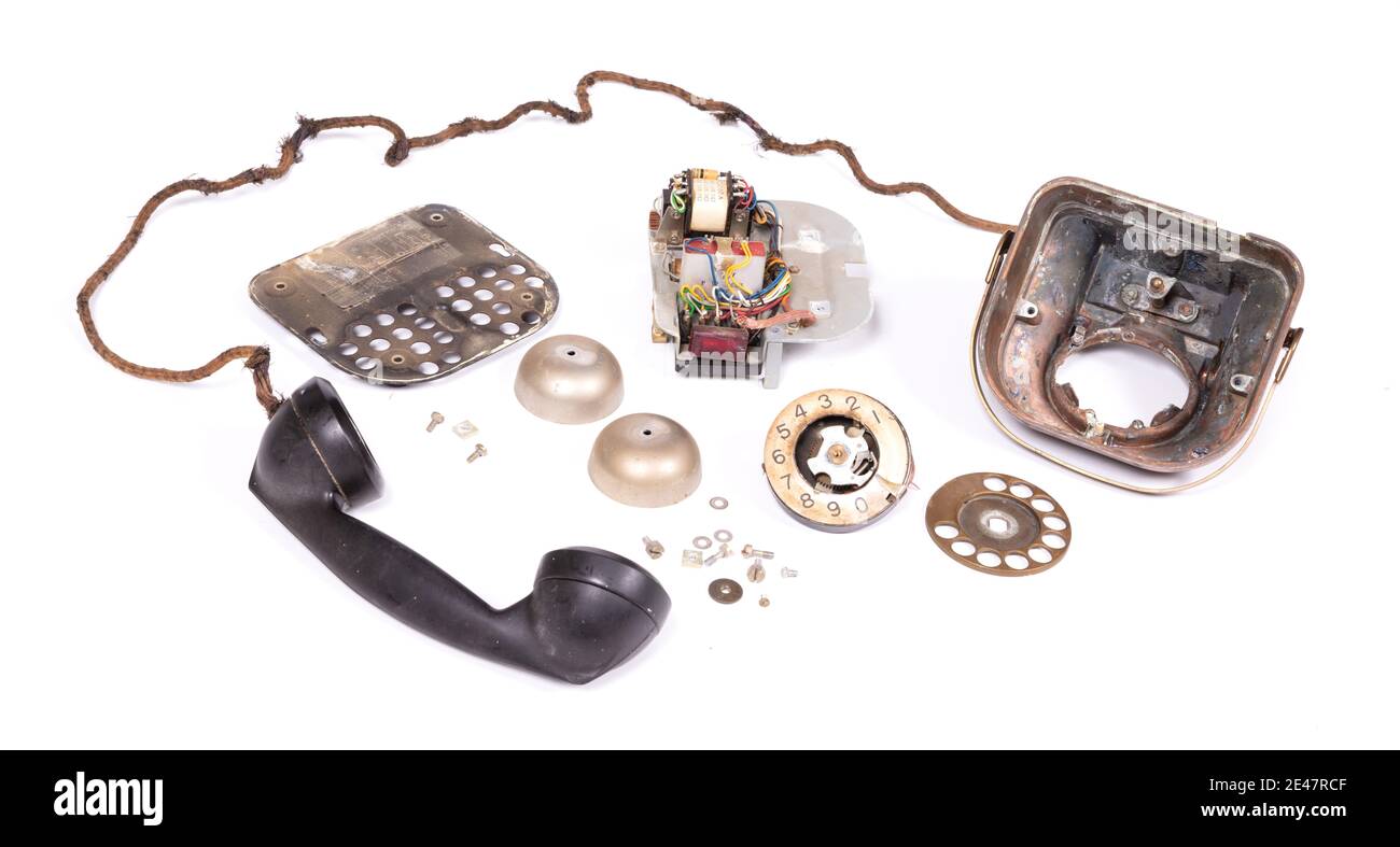 Disassembled old retro vintage rotary phone, isolated on white Stock ...