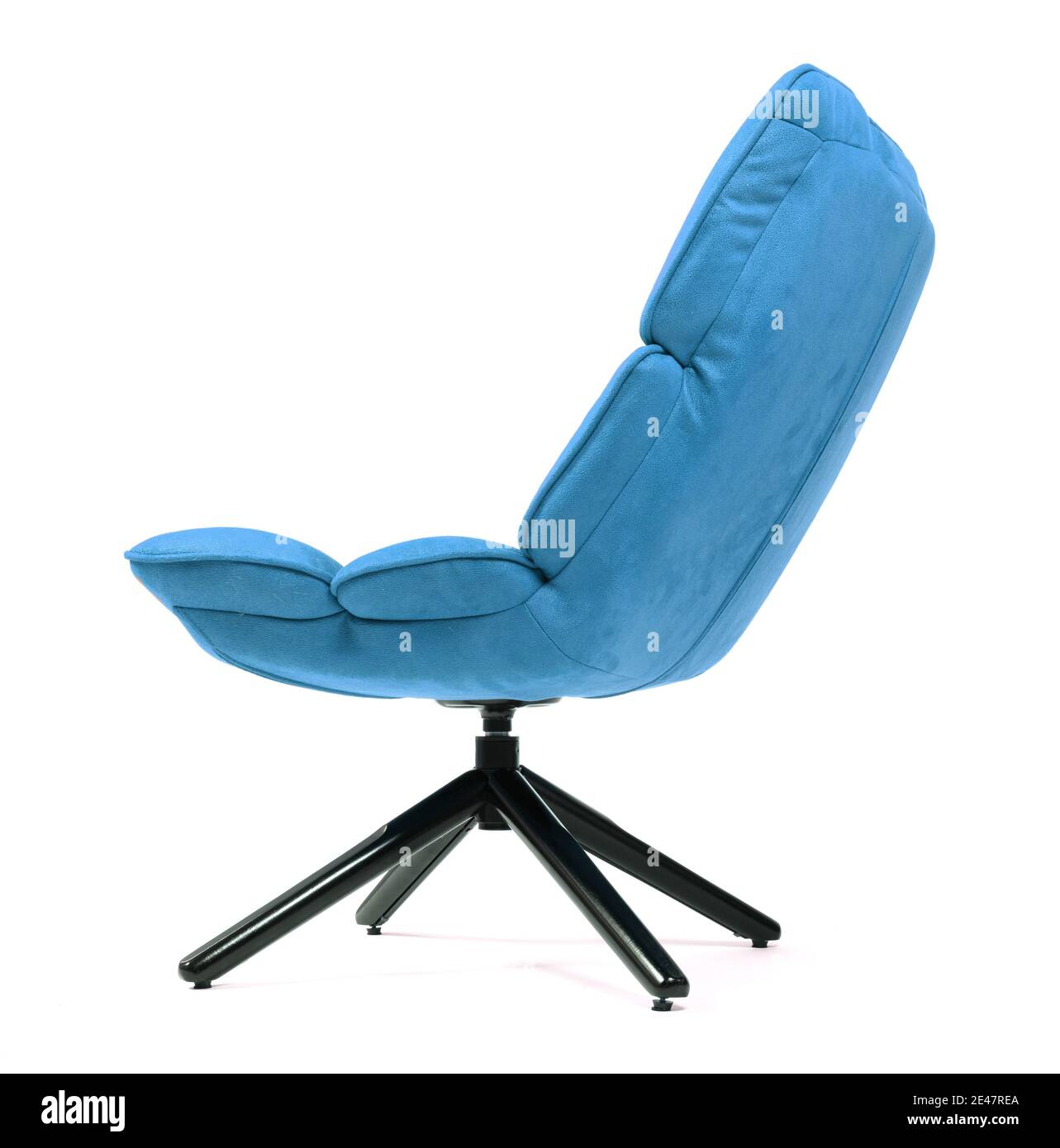 Modern blue suede lounge chair isolated on white background Stock Photo ...