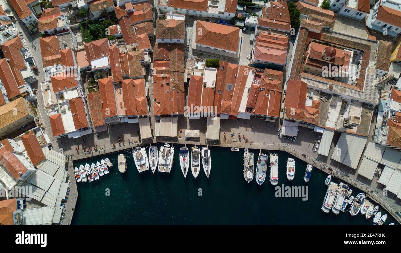 Aerial shot of the port of Hydra island in Greece Stock Photo - Alamy