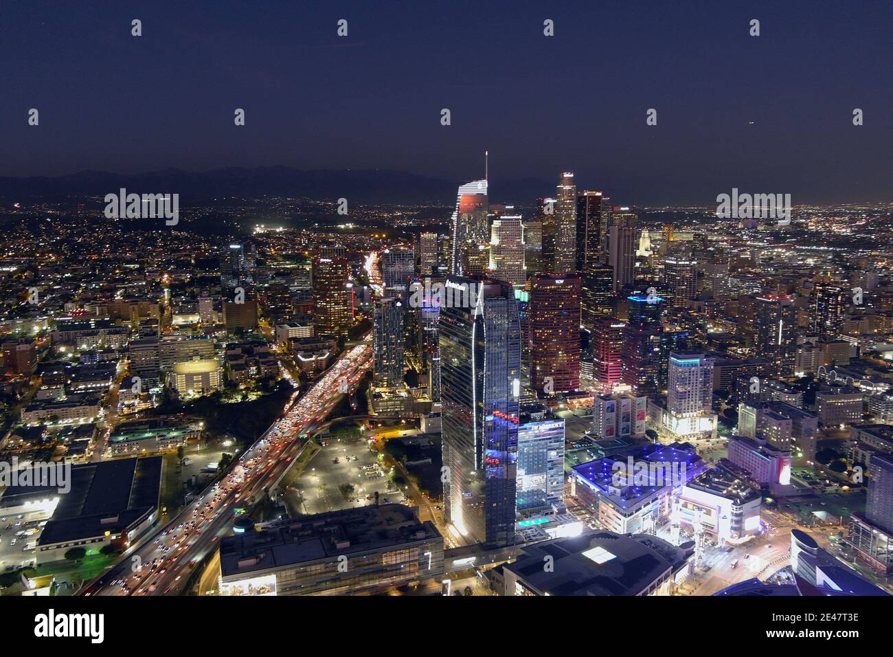 An aerial view of the downtown Los Angeles skyline, Thursday, Jan. 21 ...