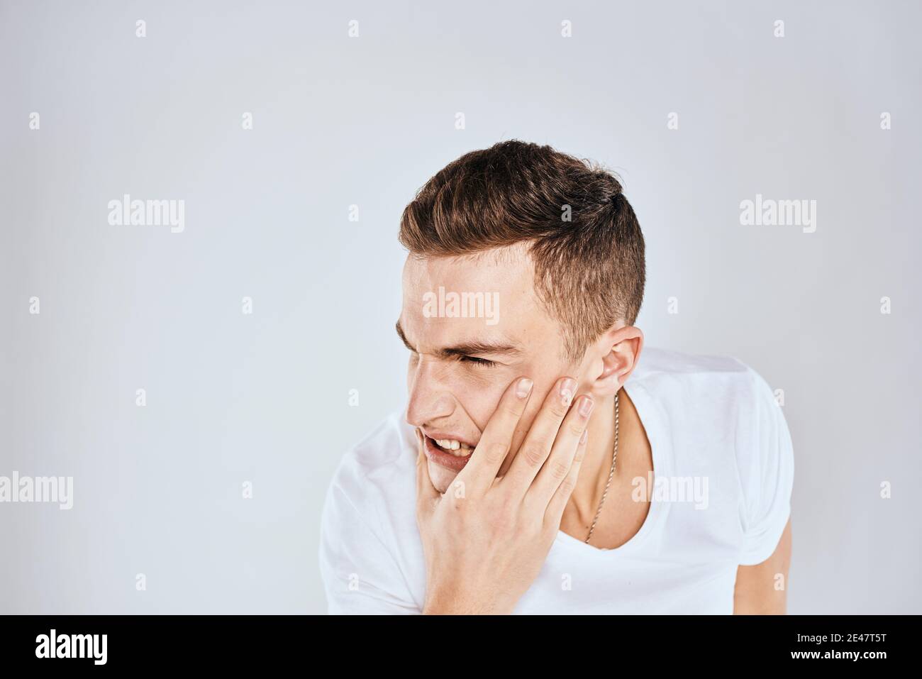 emotional man gesturing with his hands displeased facial expression ...