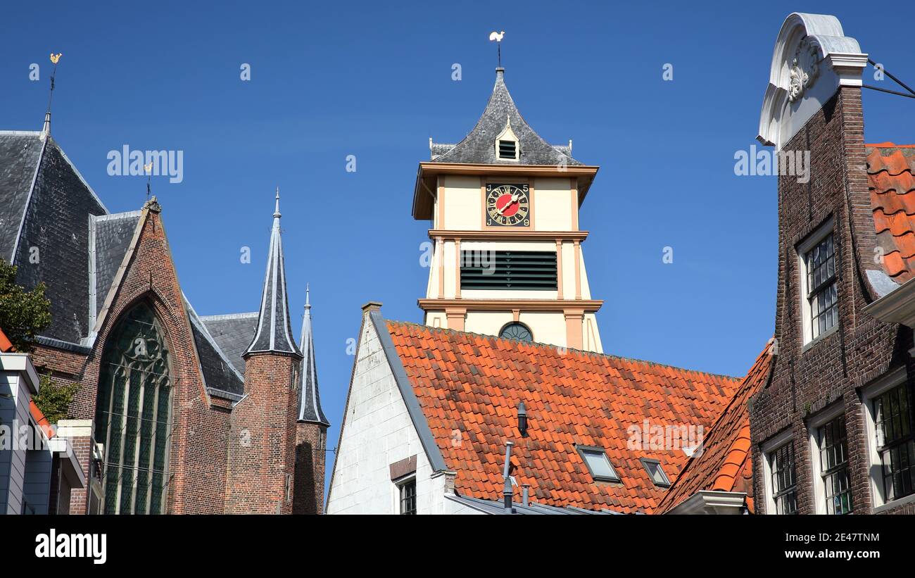 Westerkerk church (or St Gomaruskerk) with a wooden clock tower and ...