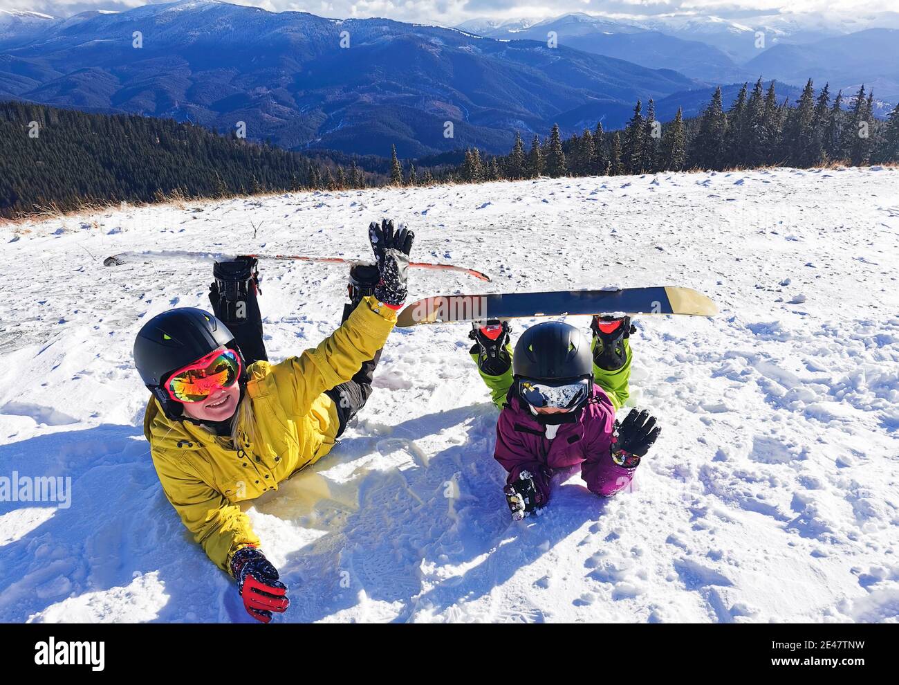 snowboard lesson in winter resort Stock Photo - Alamy