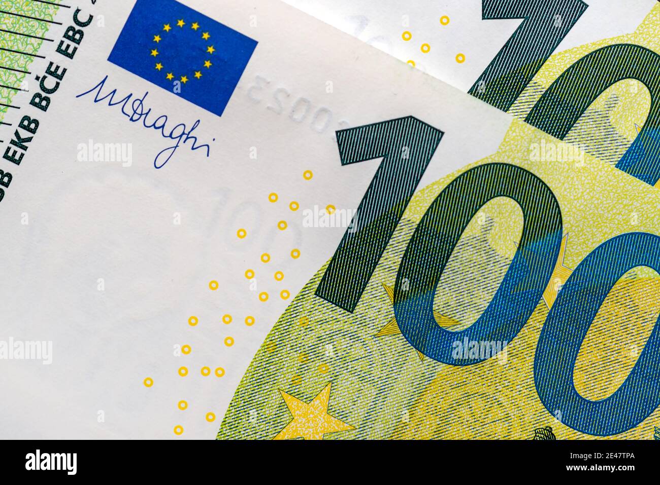 One hundred Euro bill in front side.Closeup image Stock Photo - Alamy