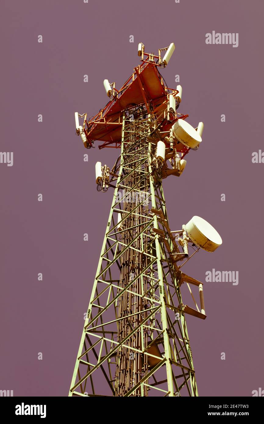 Vertical low angle shot of a cell tower Stock Photo - Alamy