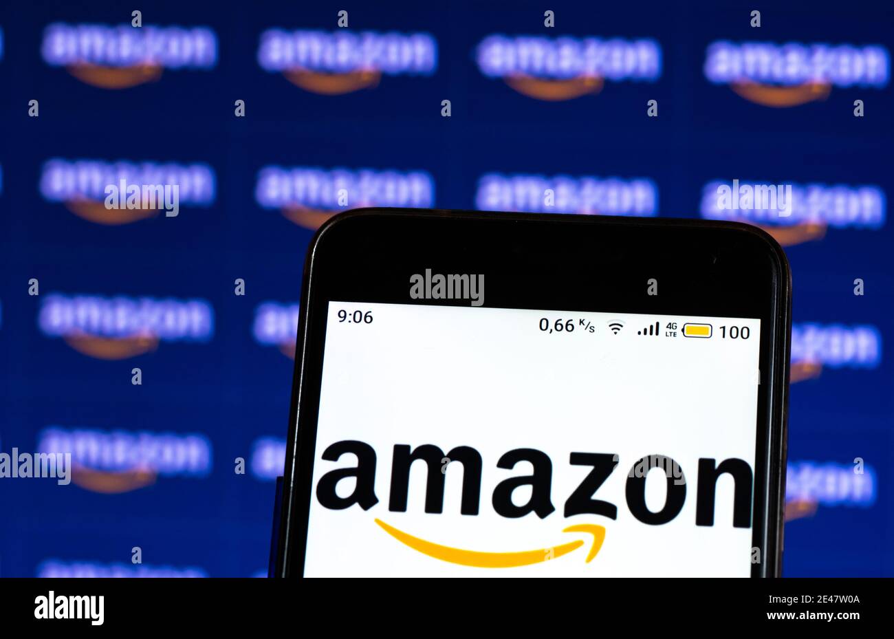 In this photo illustration Amazon logo seen displayed on smart phone ...