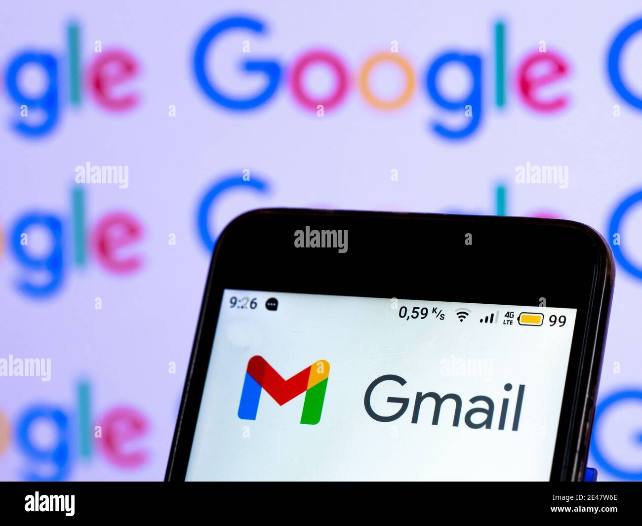 In this photo illustration Gmail logo seen displayed on smart phone ...