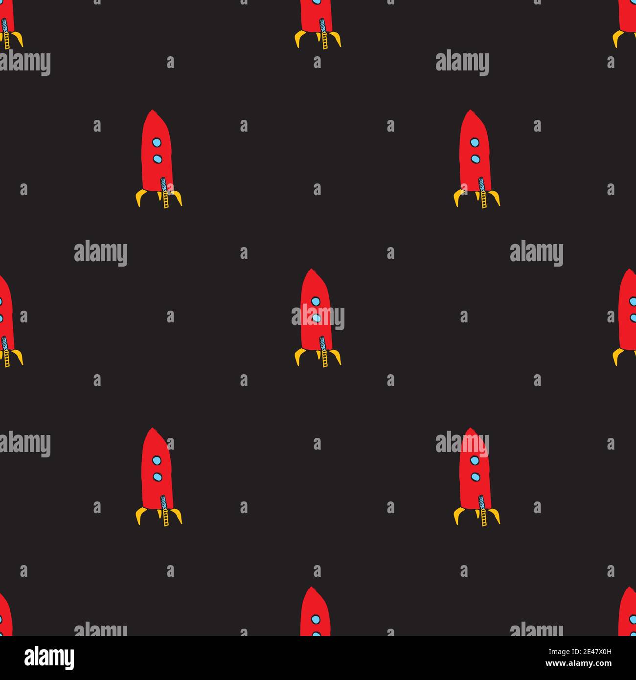 Rocket Seamless pattern. Cute Doodles space ships sketch. Hand drawn ...