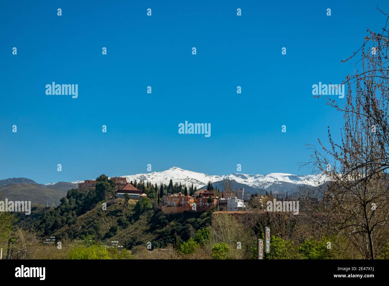 Views of Sierra Nevada with snow from the city of Granada in Spain ...