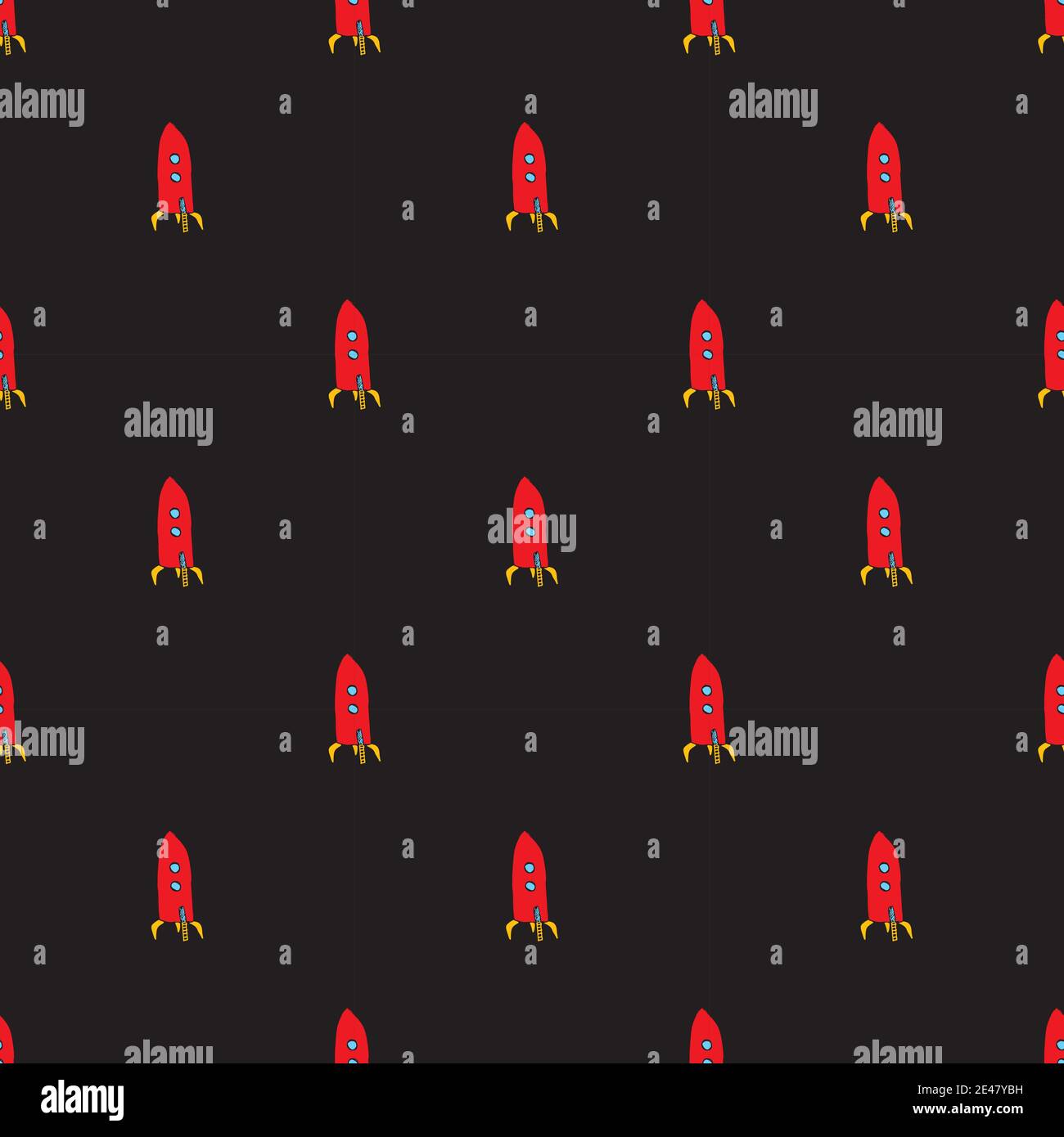 Rocket Seamless pattern. Cute Doodles space ships sketch. Hand drawn ...