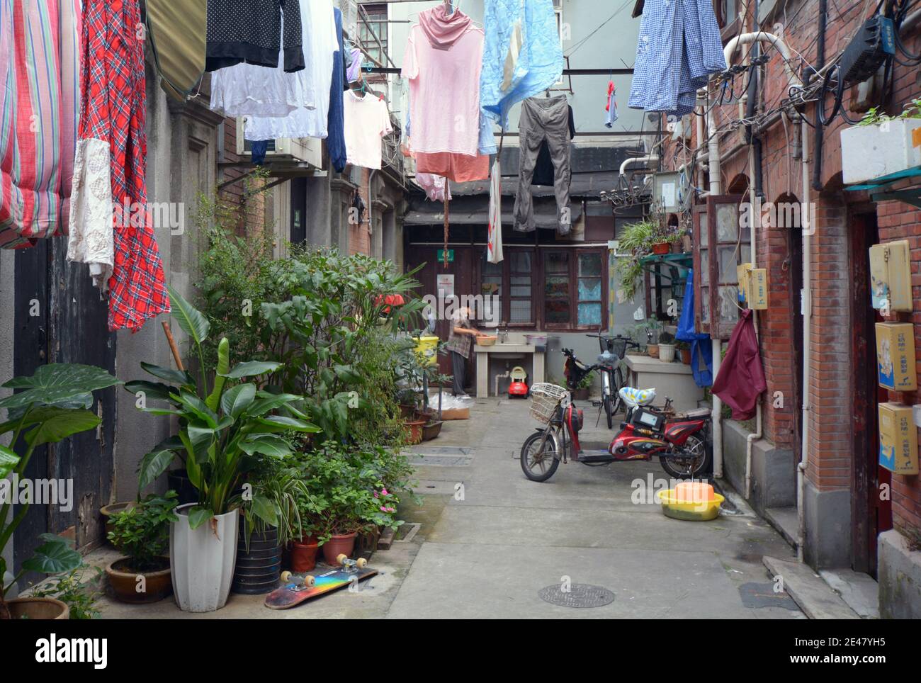 Street scene in an old Shanghai community, these close knit homes are ...