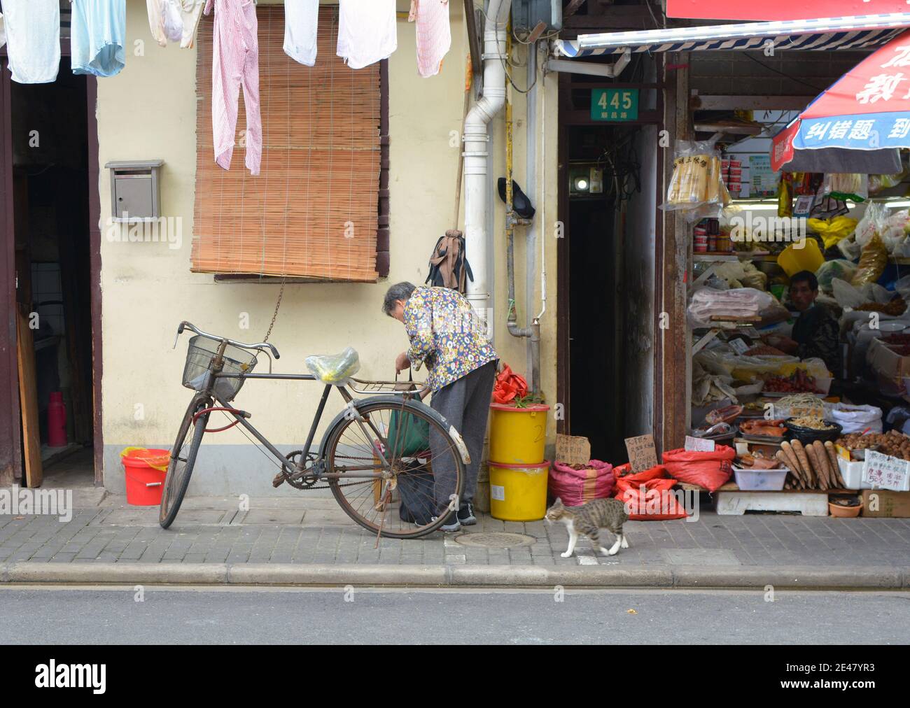 Street scene in an old Shanghai community, these close knit homes are ...