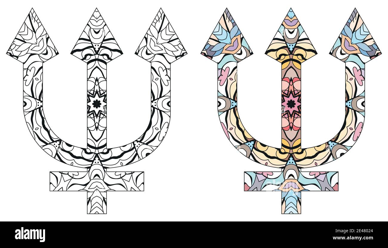 Neptune sign, astrology concept art for coloring. Tattoo design ...