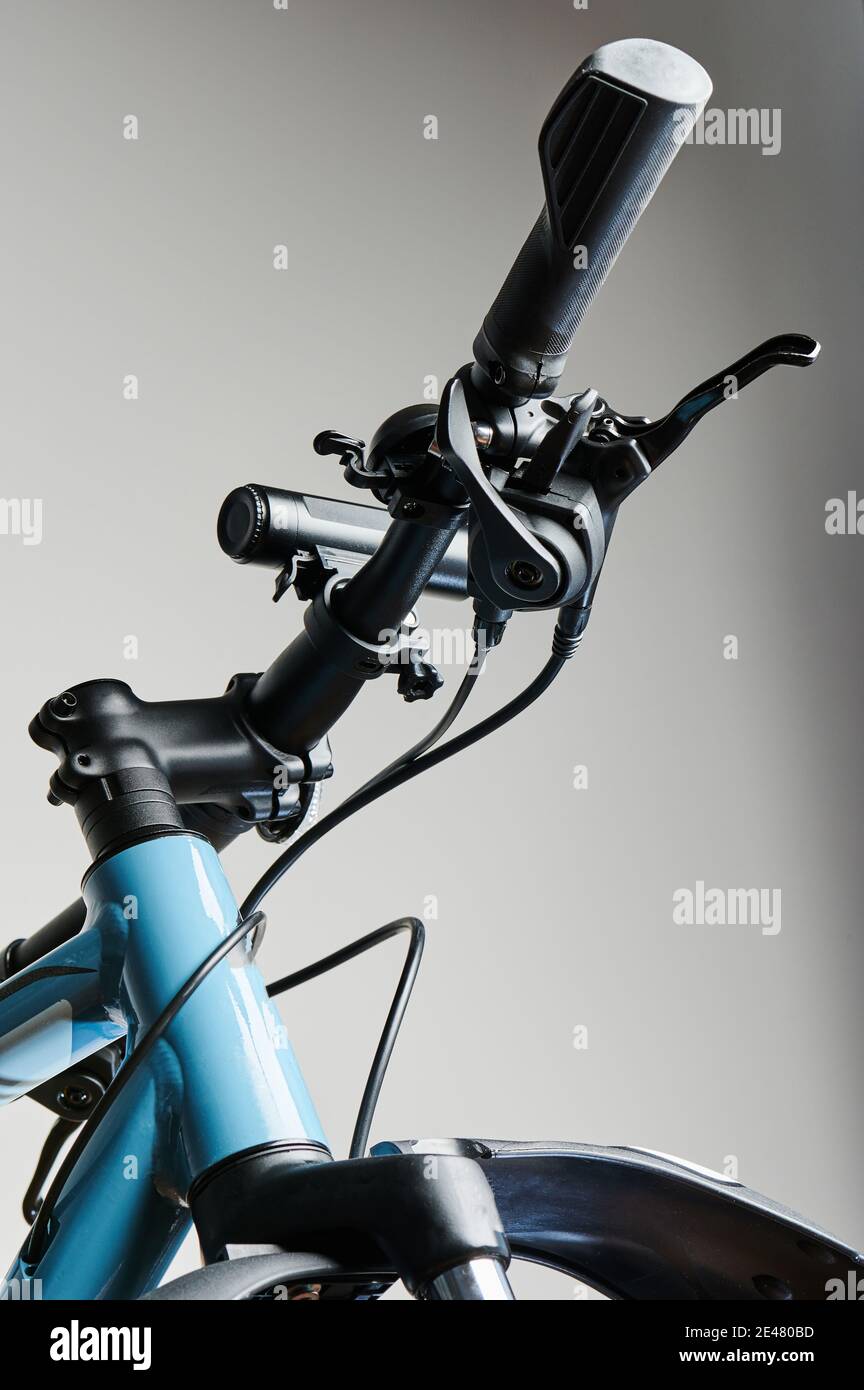 Black new bicycle handle bar isolated on grey background Stock Photo ...