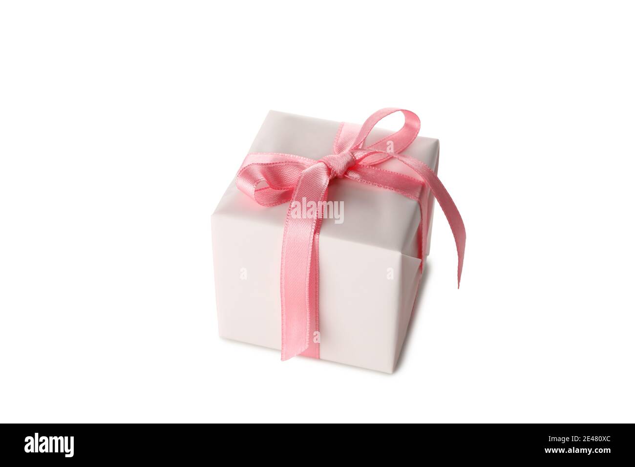 Gift box with pink bow isolated on white background Stock Photo - Alamy