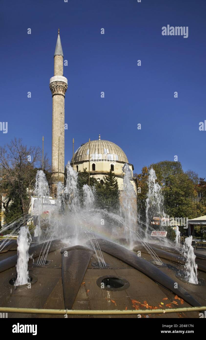 Magnolia square. Fountain and Jeni (Yeni) mosque. Bitola. Macedonia ...