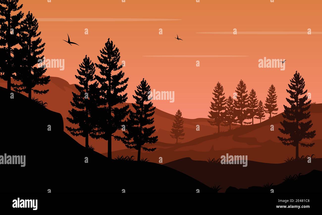 Wonderful twilight scenery on afternoon bright. Vector illustration ...