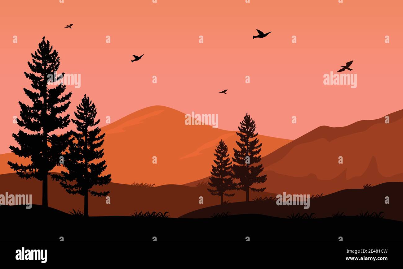 Very beautiful nature scenic at sunset in the countryside. Vector ...