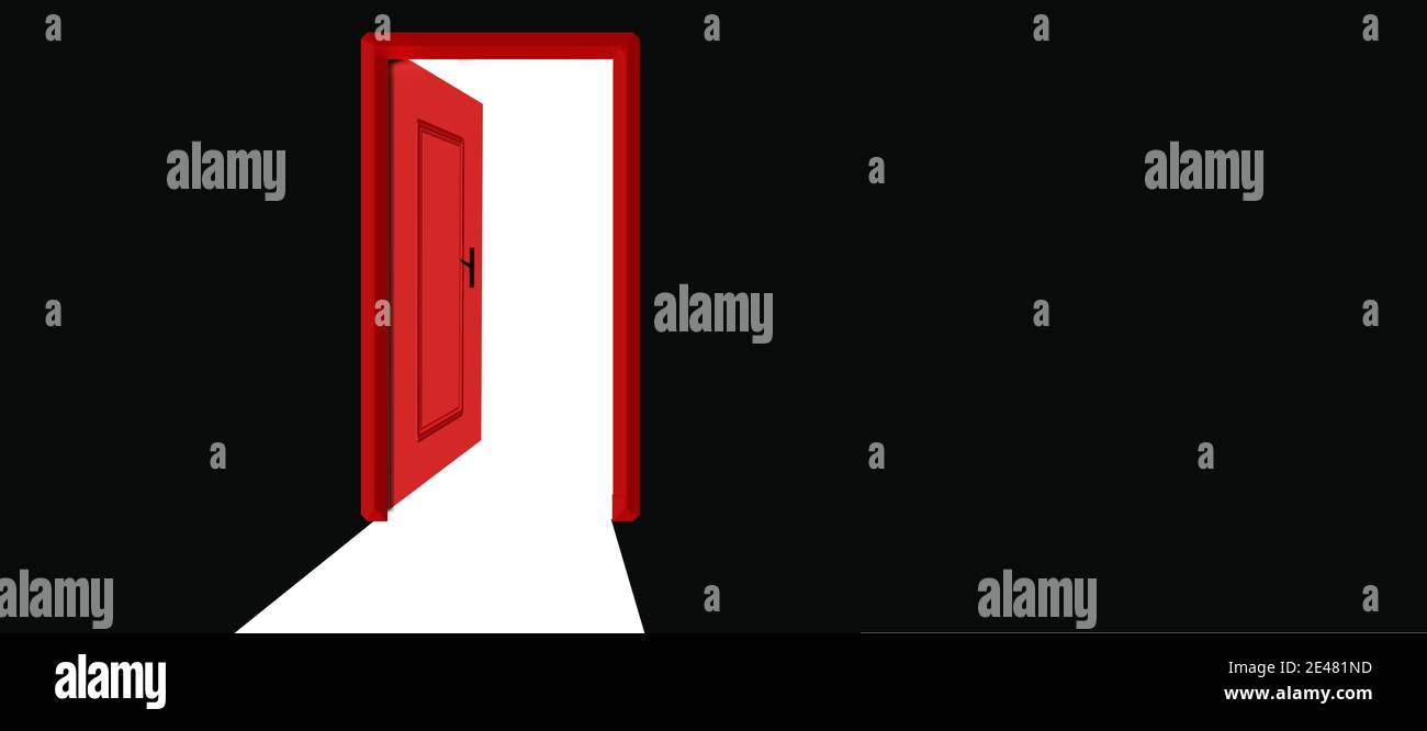 red open door in the dark with white light from the doorway. panorama ...