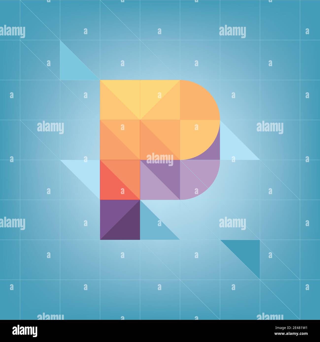 Colorful cube alphabet, yellow letter, blue background, geometric ...