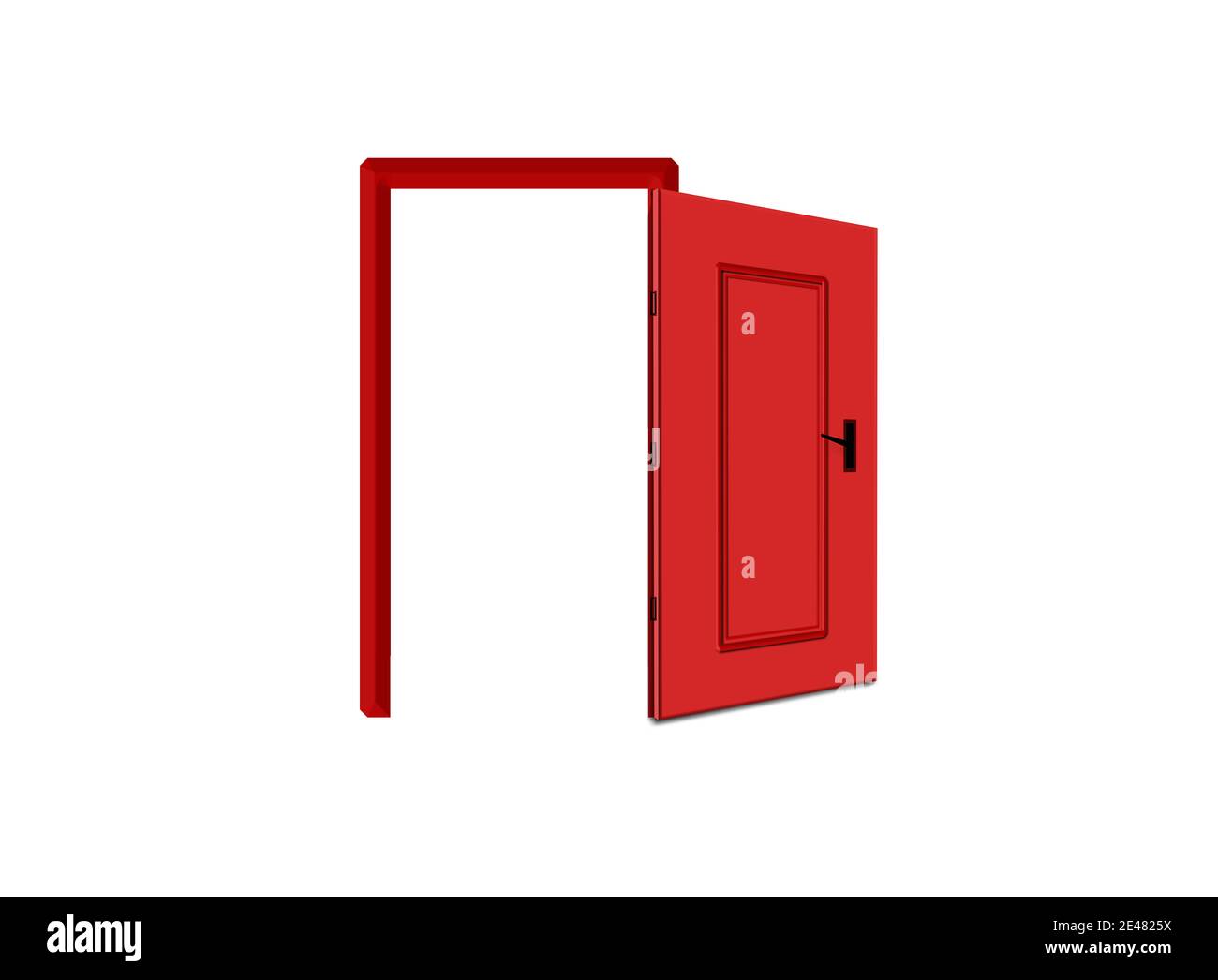 full open door front view, isolated in white background. opened 3d red ...