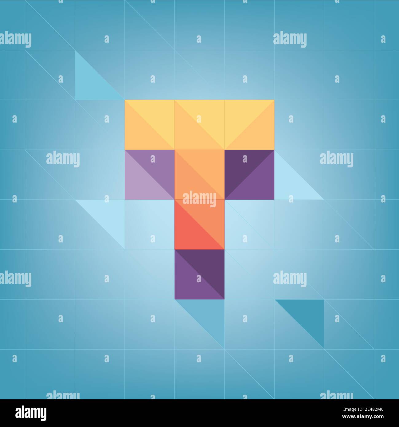 Geometric colored letter T from the alphabet consisting of triangles on ...