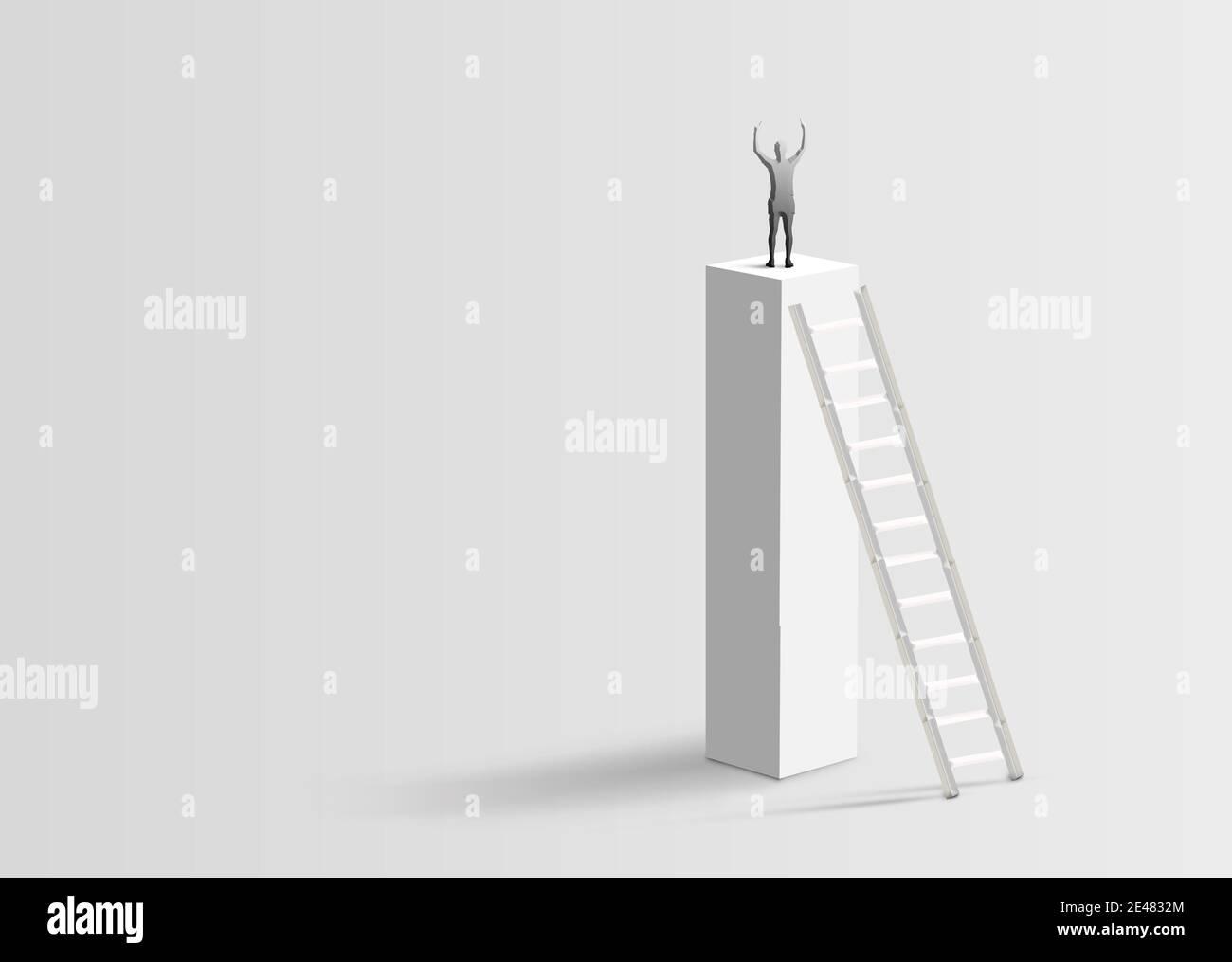 One Guy Standing on top high of one bar column, challenge and self ...