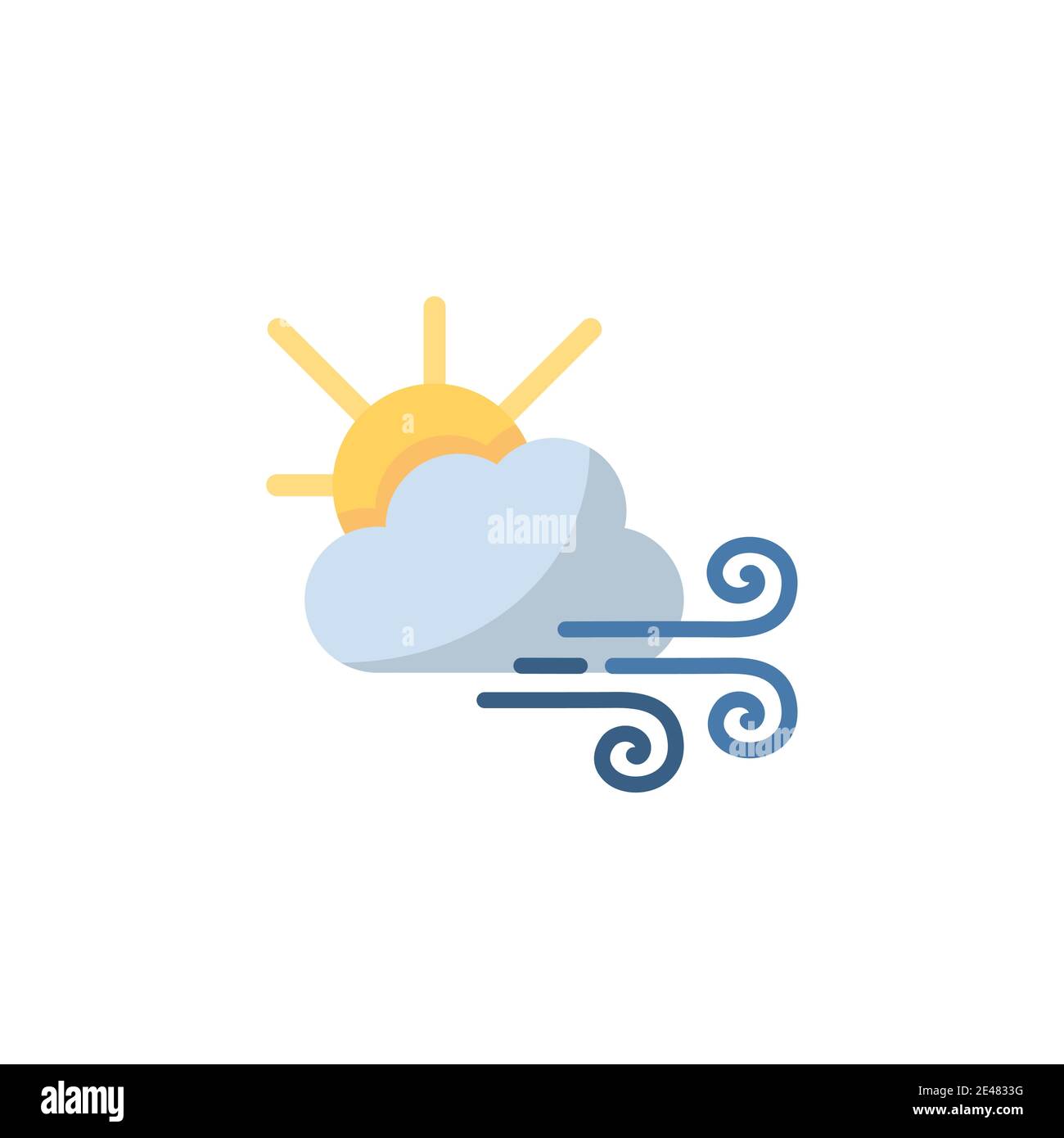 Strong wind, sun and cloud. Flat color icon. Isolated weather vector ...