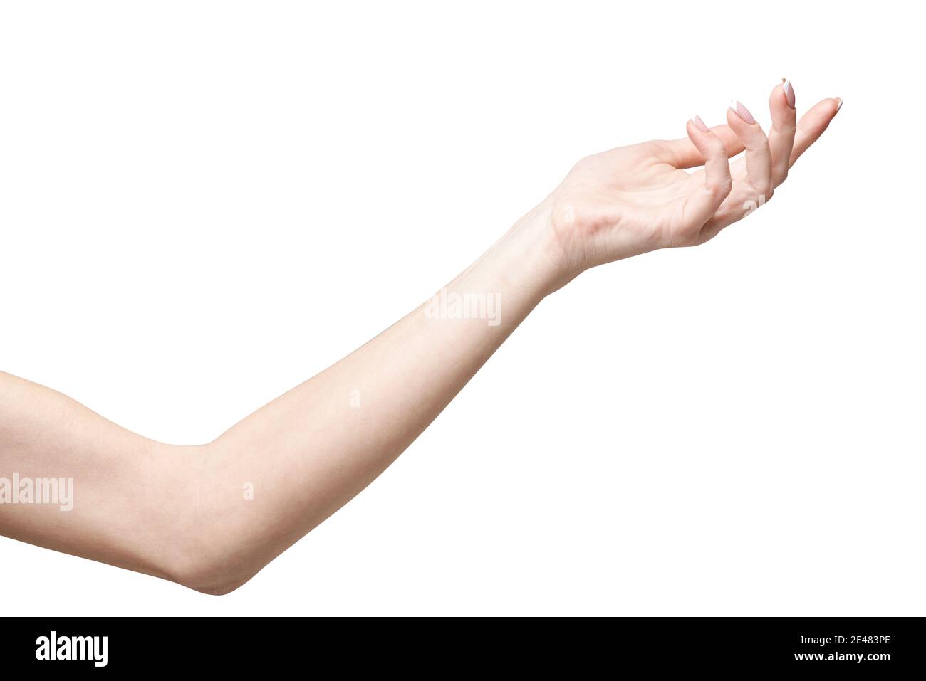 female hand poiting by finger isolated on white background with ...