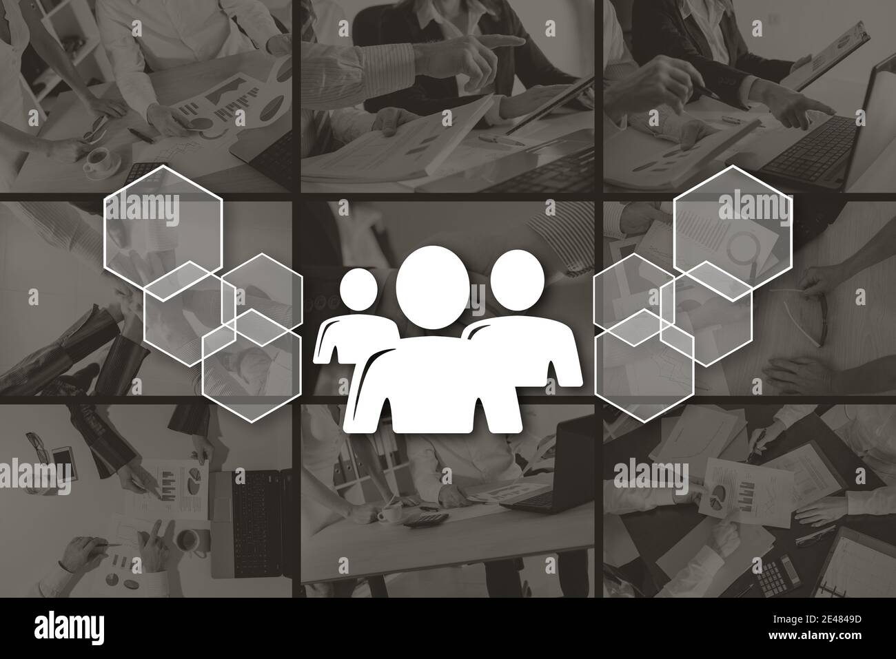 Business partner concept illustrated by pictures on background Stock ...